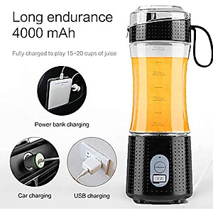 Handzee Portable Mini Blender - 13Oz USB Rechargeable Personal Size Blender | 6 Blades BPA-Free Plastic Cup Juicer For Shakes and Smoothies | Small Blender For Home Sports Outdoors Travel Blender