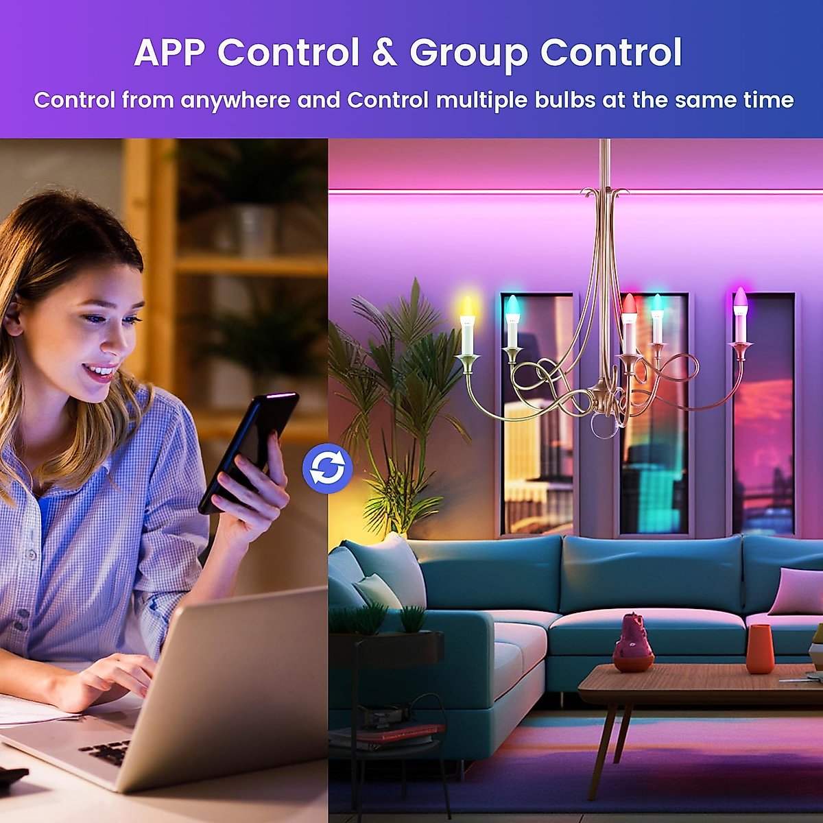 OHLUX Smart Candelabra Led Light Bulbs, 4W 40 Watt Equivalent E12 Base Led Bulb Compatible with Alexa/Google Assistant, Color Changing Light Bulb with 16 Million Colors, 2.4GHz WiFi Only, 4 Pack