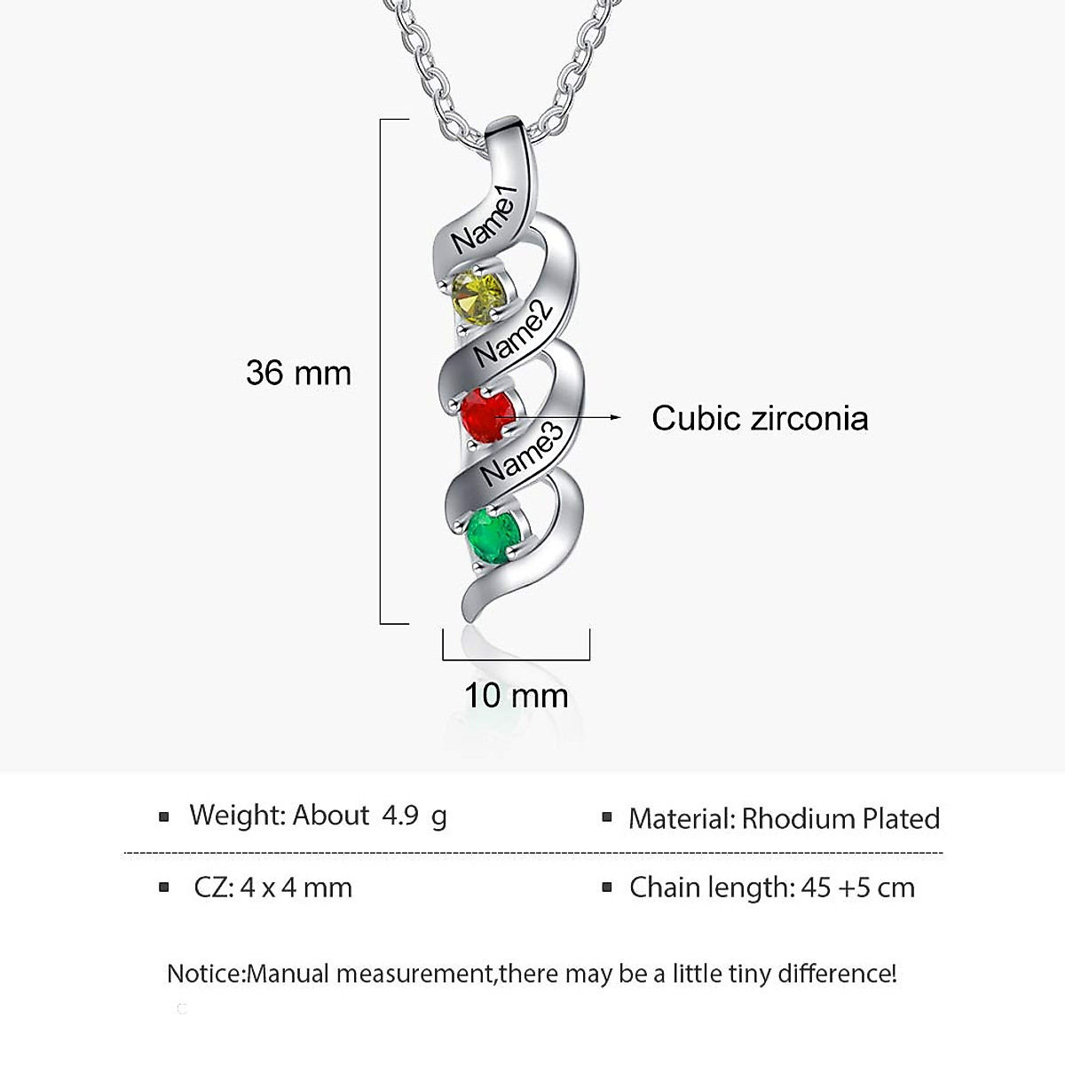 LoraPetid Personalized 2-7 Names Birthstone Necklace Custom Mother Daughter Necklace with Engraved Names Pendent Necklace Gifts for Mom Women (3 name)