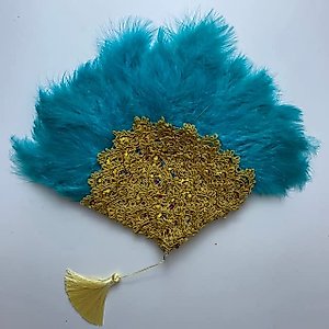 Msbfea Big Size Design African Orange Feather Fan Ladies Wedding Feather Fan for Bride Double Side Feather Nigerian Flower - 35cmx45cm Color 928