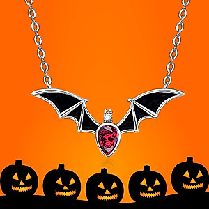 Halloween Bat Necklace Sterling Silver for Women Black Cubic Zirconia Chain Choker Vampire Witch Ghost Festival Classic Funny Cute Dainty Christmas Gift