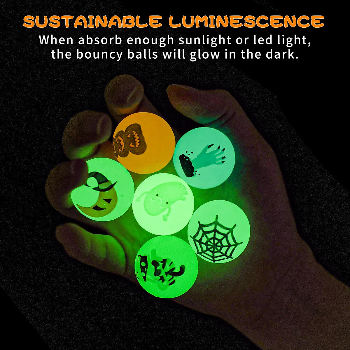 MGparty 90 PCS Halloween Glow in The Dark Bouncy Balls 18 Halloween Theme Designs Bouncing Balls for Kids Girls Boys Halloween Party Favors Supplies Trick or Treating Goodies Bag Gifts Fillers