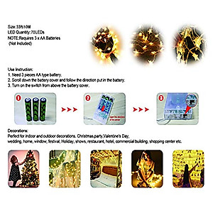 Star LED String Lights - 70 LED 33 FT Twinkle Star Battery Operated Fairy Lights Waterproof for Outdoor, Indoor, Bedroom, Wedding, Party, Christmas Halloween Garden Decorations