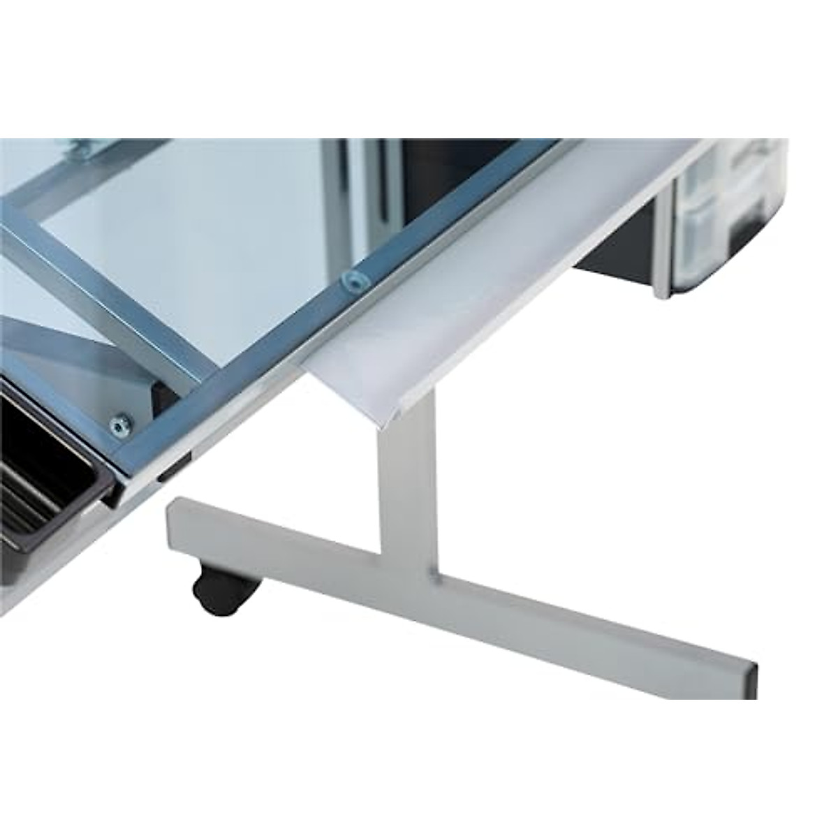 Studio Designs Vision Craft and Drawing Station - 35.5" W by 23.75" D Silver-Blue Glass Top Drafting Table with Pencil Drawers, Side Trays, & Built-In Pencil Ledge - Angle Adjustable Work Surface