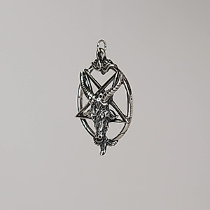 Real Metal Sterling Silver Baphomet Satanic Goat Head Inverted Pentacle Pentagram Pendant