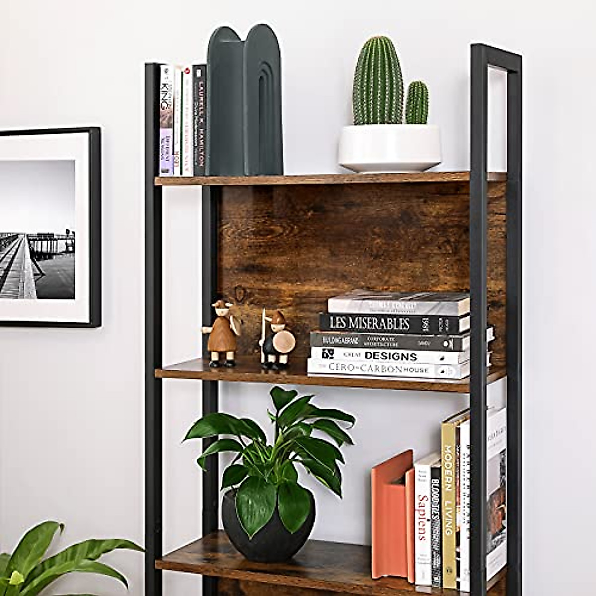 VASAGLE ALINRU Storage Shelf, Bookshelf with 5 Shelves, Steel Frame, for Living Room, Entryway, Office, Industrial Style, Rustic Brown and Black ULLS025B01, 24.4”L x 9.4”W x 65”H (62 x 24 x 165 cm)