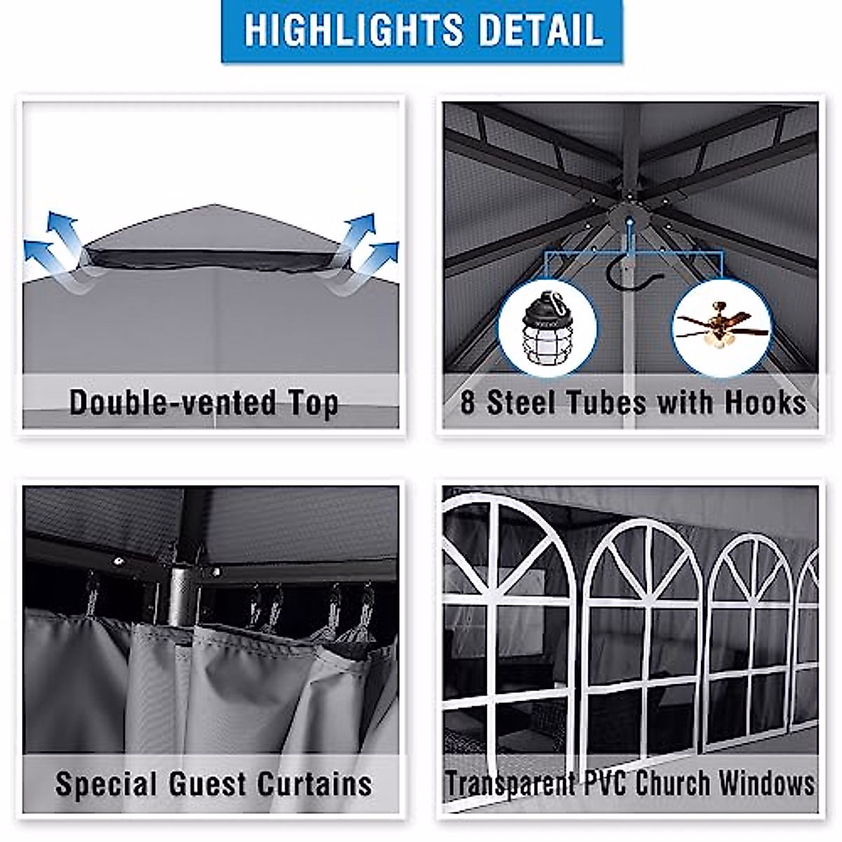 COOSHADE 10x12 Patio Gazebo with Window Curtains Canopy Tent for Outdoor Garden Backyard Dark Grey