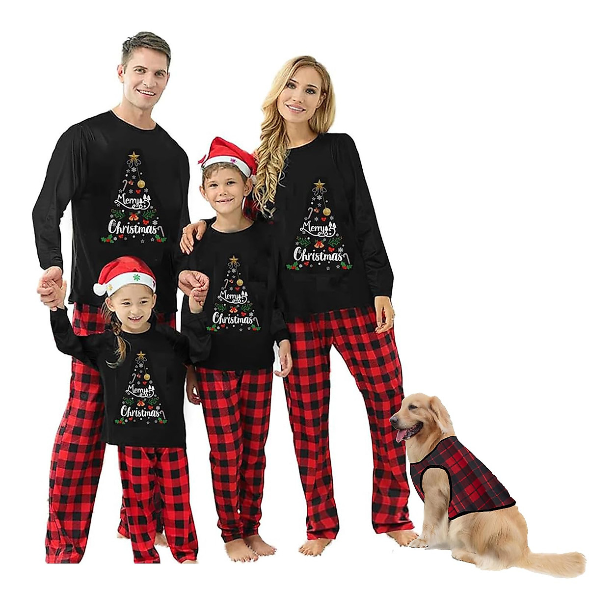 WakeUple Christmas Pajamas for Family Matching Christmas Pajamas Sets Classic Red Xmas Jammies for Woman Men Kids Baby Dog Woman