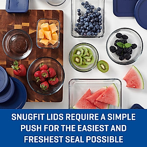 Anchor Hocking 16 Piece Round and Rectangle Glass Food Storage Containers, Space Saving Meal Prep, Navy BPA-Free SnugFit Lids