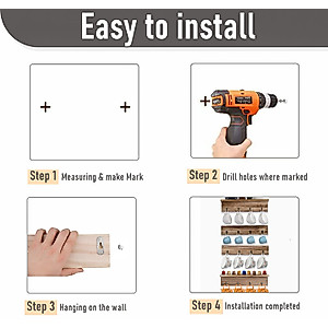 TRSPCWR Coffee Mug Rack with Storage Shelf, Rustic Wood Coffee Mug Holder Wall Mounted with 16 Hooks, Coffee Cup Holder for Mugs Tea Cups Display and Organizer, Set of 4