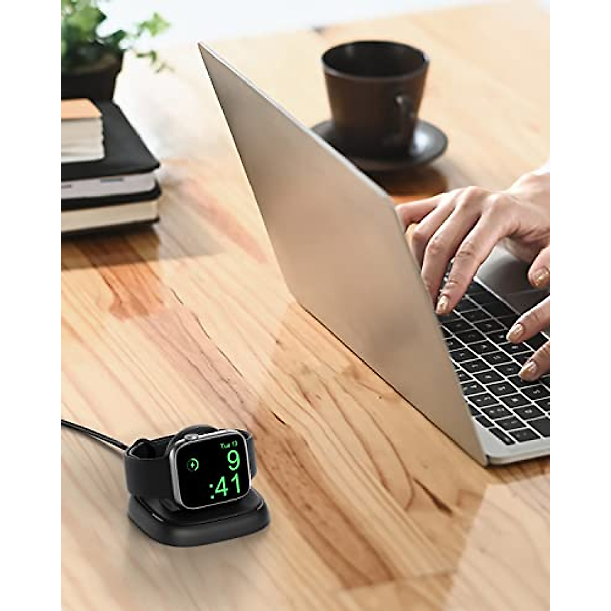 NEWDERY Charger Stand for Apple Watch, Portable Watch Charger for iWatch with USB C Cable,Fast Charging,Wireless Charging Station for iWatch series Ultra/8/7/6/5/3/2/SE, 49/45/44/42/41/40/38 mm, Black
