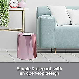 Luxurious Nordic Trash Can - Open Top Geometric Garbage Can - Double Barrel Trash Bin - Waste Basket w/ Removable Plastic Bin - Living Room, Bedroom, Bathroom Trash Can - 8L/2.1Gal Garbage Bin, Rose Gold