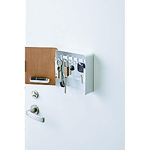 Yamazaki Home Square Magnetic Cabinet Accented Keychain Organizer | Steel + Wood | Key Storage, One Size, Ash