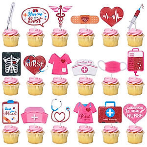 36pcs Nurse Cupcake Toppers Nurse Graduation Party Cake Decoration Medical Rn Party Supplies Favors for Nursing Party Nurse Grad Theme Party Baby Shower Birthday Party