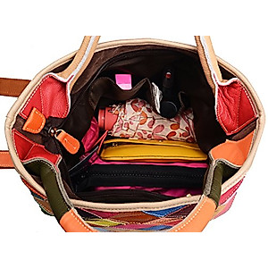 Heshe Womens Multi-color Leather Shoulder Bag Hobo Tote Handbag Cross Body Purse (Colorful-2B4029)