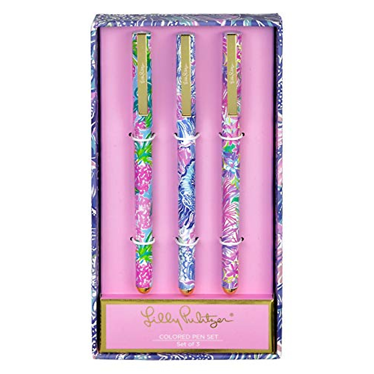 Lilly Pulitzer Colored Pen Set of 3, Includes Pink/Blue/Green Ink, Shade Seekers (Assorted)