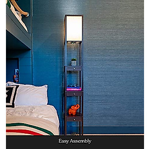 Brightech Maxwell Drawer Edition - Modern Shelf Floor Lamp with Drawer - Corner Display Floor Lamps with Shelves for Living Room, Bedroom and Office - Black