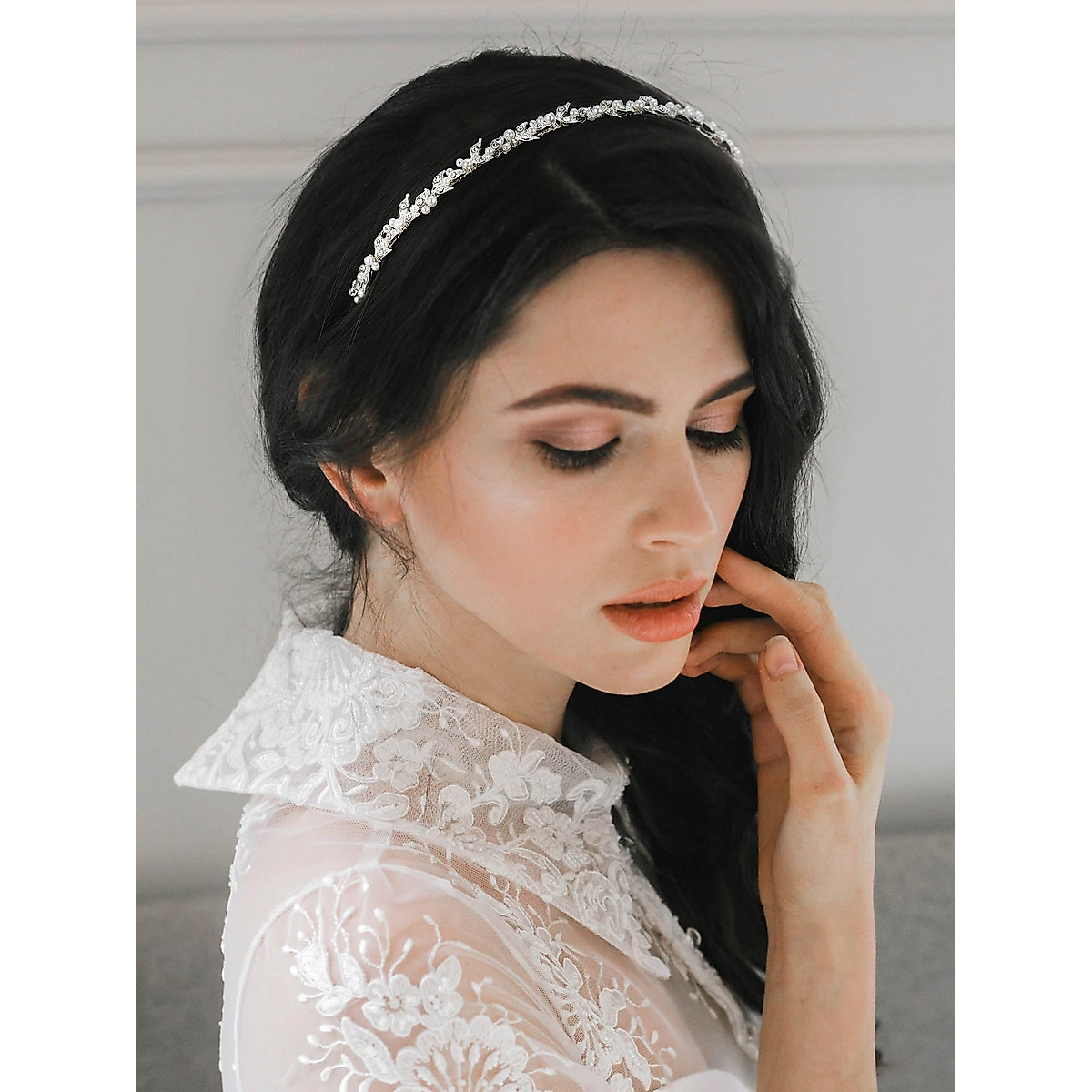 SWEETV Rhinestone Bridal Headband Silver Crystal Tiara for Women Pearl Wedding Headpieces for Bride Hair Accessories for Prom Birthday Party