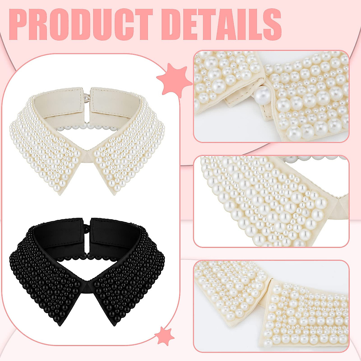 Hicarer 2 Pieces Pearl Collar Necklace for Women Detachable Fake Collar Simulated Pearl Beaded Bib Dickey Collar(Delicate)