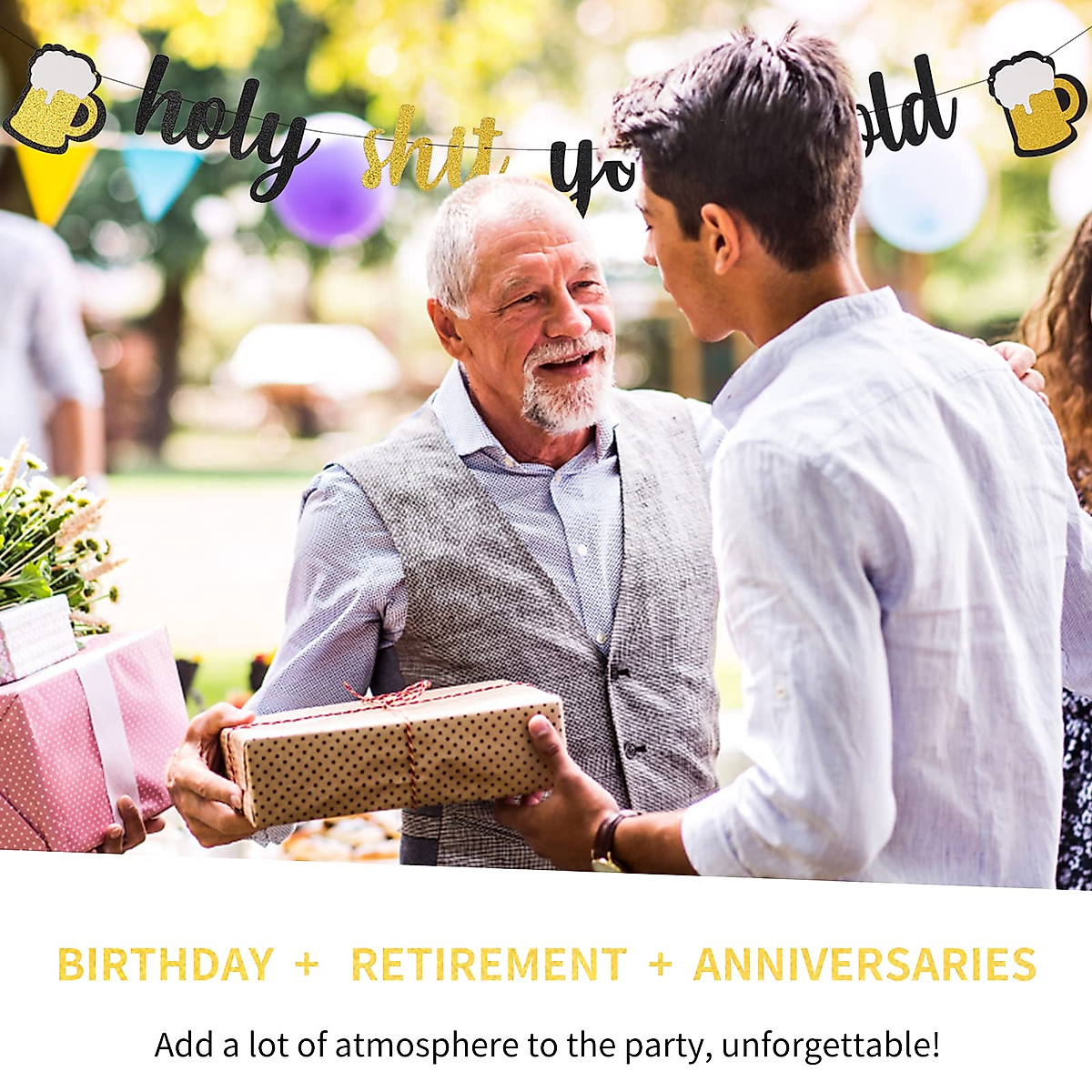 Birthday Decorations for Men, Holy You're Old Birthday Banner for Funny 40th 50th 60th 70th Birthday Party Decorations for Women