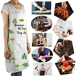 MBMSO Frog Apron Beware of Crazy Frog Lady Kitchen Apron Frog Lover Gifts for Women Funny Frog Gifts Frog Grilling Apron (Crazy Frog Lady Apron-white)