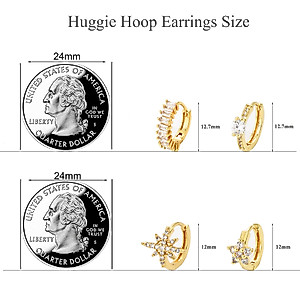 Small Gold Huggie Hoop Earrings Set for Women, Hypoallergenic Twisted Cartilage Hoops Lightweight, Tiny Diamond Hoop Earrings Jewelry for Multiple Piercing (4pairs,star)