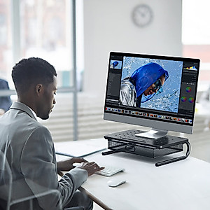 Zimilar Monitor Stand Riser with Metal Drawer, Monitor Riser for Computer, Laptop, Printer, Notebook, iMac, Premium Metal Computer Monitor Stand with Storage