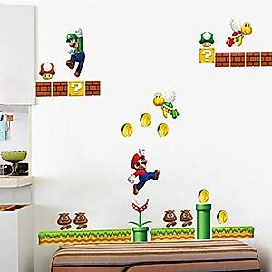 Super Mario Build a Scene Peel and Stick Wall Decal Stickers Wall Decals Stickers DIY Removable Stick Baby Boys Girls Kids Room Nursery Wall Mural Decor