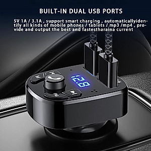 FM Bluetooth Transmitter for Car, Wireless Bluetooth Radio Adapter Car Kit MP3 Player Receiver Audio Music Stereo, Handsfree Calling Dual USB Ports Quick Charger for All Smartphones