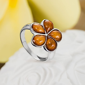 Aloha Jewelry Company Sterling Silver Koa Wood Plumeria Wedding Band Promise Ring (8)