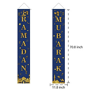 HONGFENG Ramadan Mubarak Porch Sign,Eid Mubarak Banner Indoor Outdoor Front Door Hanging Sign for Ramadan Mubarak Party Decoration (Purple)