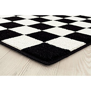 Persian Area Rugs Black 5x7 1909 Checkered White Area Rug Carpet, 5 ft x 7 ft (1909 Black 5x7)