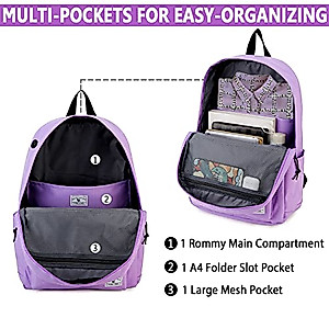 VX VONXURY Backpack for Women,Simple Lightweight Lavender Bookbag for School Travel Work (Light Purple)