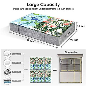 BALEINE 2 Pack Underbed Storage Bags with Zippers, Clear Top and Reinforced Handles to Organize Clothes, Comforters, Shoes and Gift Wrapping Paper, Soft Sidewall