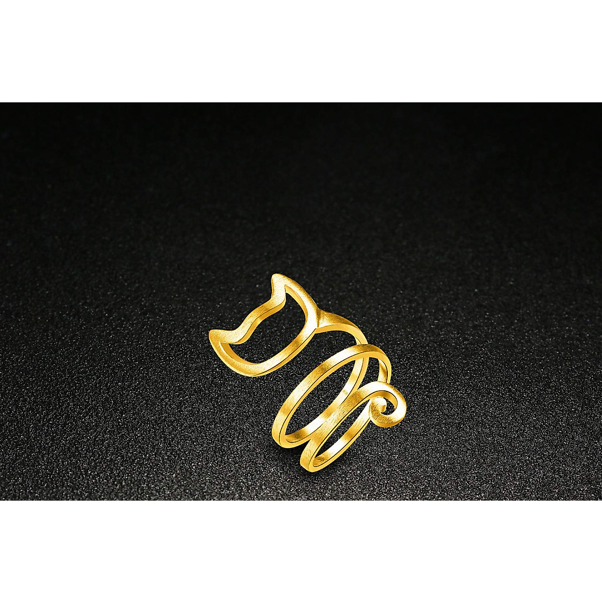 Flzaitian Fashion Open Cat Ring Women Men Gold Silver Black Adjustable Ring Jewelry for Women Wire Wrap Thumb Open Rings (Gold)