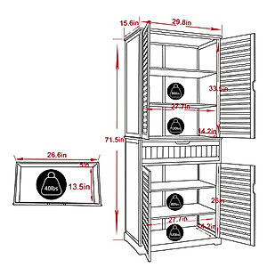 MUPATER Kitchen Pantry Storage Cabinet Microwave Hutch, 72'' Freestanding Bamboo Hutch Cabinet Buffet Cupboard Tall with Drawer and Doors for Home Kitchen Living Room