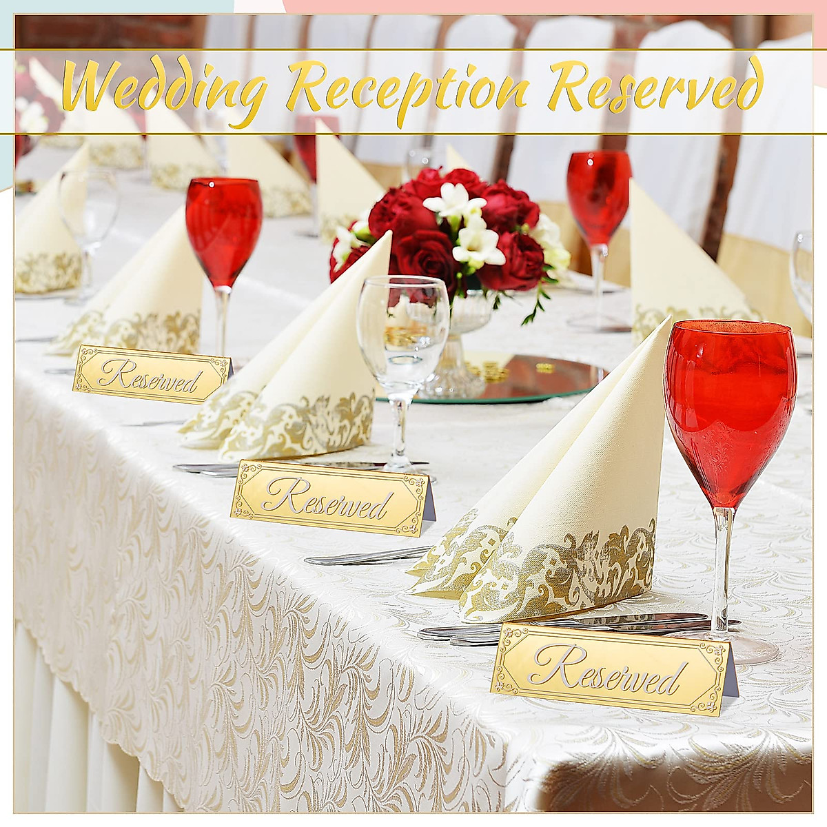 6 Pieces Reserved Table Sign Wedding Reserved Signs for Tables Gold Acrylic Reserved Table Tent Signs Guest Reservation Table Seat Sign for Restaurant Seating Wedding Office Meeting Party