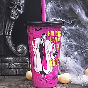 Zak Designs Disney Villains Halloween Glow in the Dark Tumbler Set with Lid and Straw for Cold Drinks, Funny Cups Made of Durable and Reusable Plastic, Great Gift for Fans (25 oz, Set of 4)