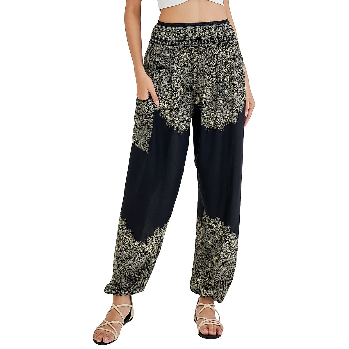 Joob Joob Boho Pants for Women - Hippie Harem Pants Women - Womens Yoga Pants – Comfy Bohemian Flowy Hippie Clothes - Black Medium