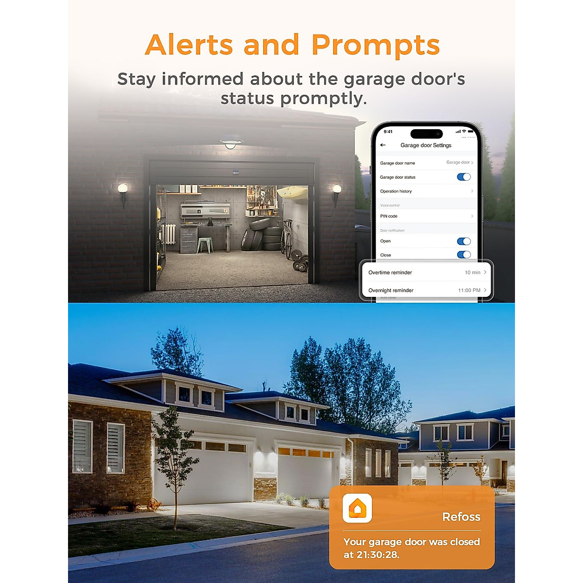 Smart Wi-Fi Garage Door Opener, Compatible with Apple HomeKit, Siri, Alexa & Google Assistant, Carplay, App Remote Control, Only Support 2.4GHz Networks