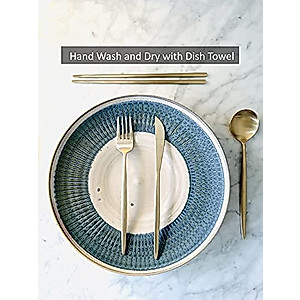 cozymomdeco Korean Made Traditional Premium Utensil Flatware Luminous Gold, Brass, 1SET, Fork, Knife, Spoon, Chopsticks with Furoshiki Wrapping