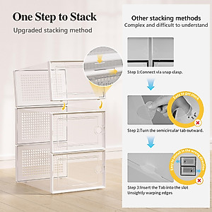 Kuject X-Large Shoe Storage Boxes Organizers Clear Plastic Stackable 6 Pack, Shoe Rack & Holder Substitute, Sneaker Containers, Toy Storage Organizer Bins for Entryway, Closet, Under Bed, White