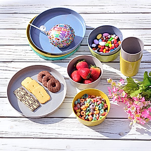 Youngever Bamboo Plastic Kids Dinnerware Set (15pcs Bowls, Plates, Cups)