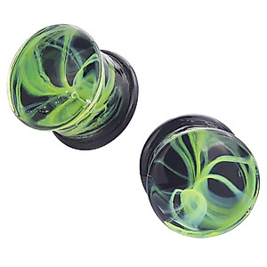 Qmcandy 2pcs 2g Glass Green Nest of Waves Saddle Ear Plugs Stretching Piercing Gauges