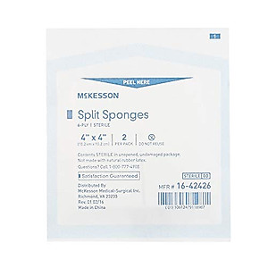 McKesson Split Sponges, 6-Ply Sterile, I.V. and Tracheostomy Dressings, Polyester/Rayon Blend, 4 in x 4 in, 25 Packs of 2 (50 Total)