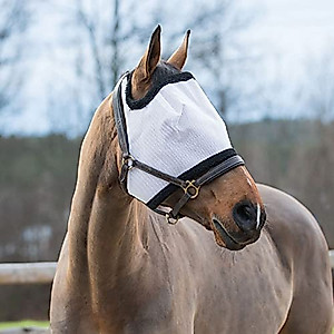 Horze Soft and Durable UV Protection Fly and Insect Mask Without Ears for Sensitive Horses - Black/White - Horse