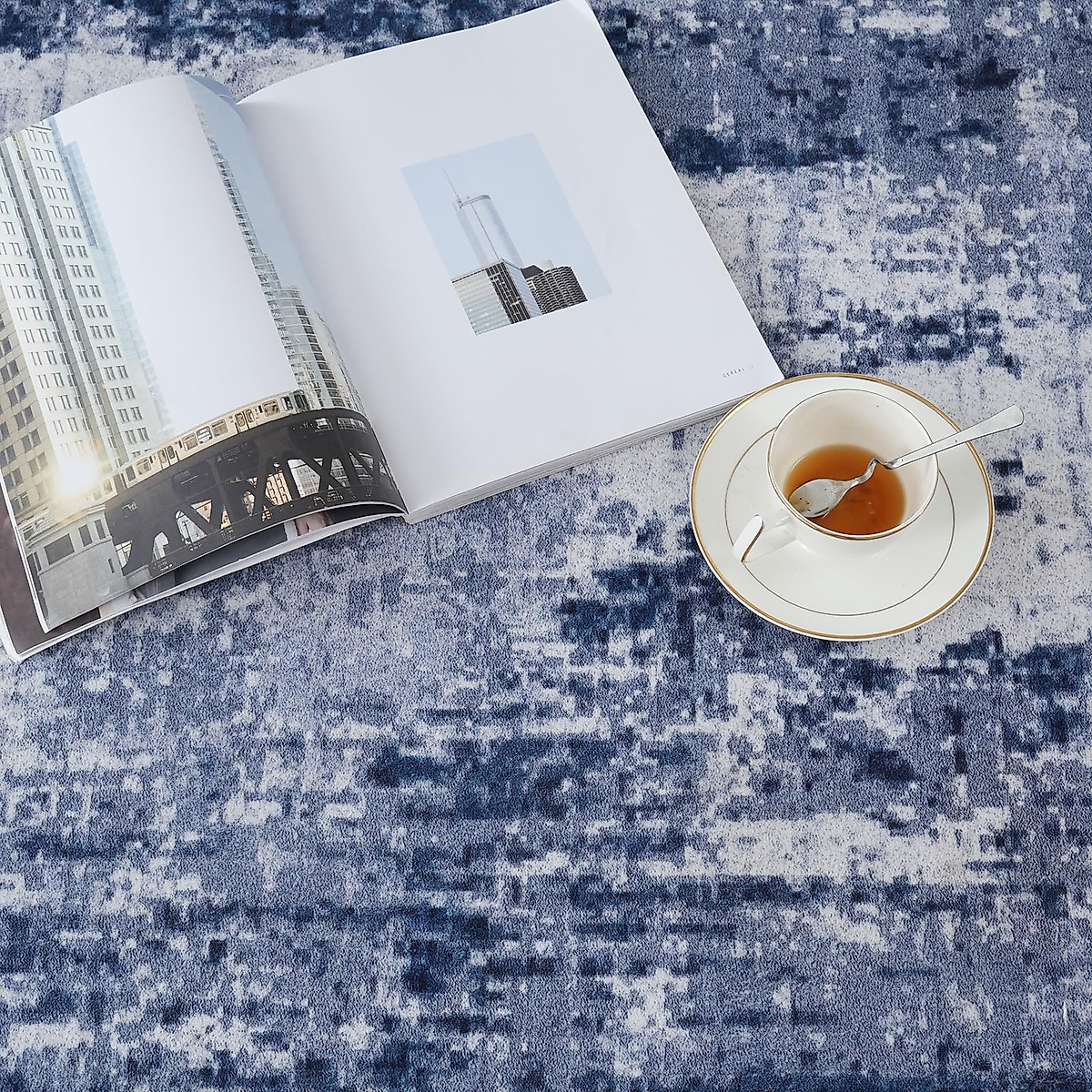 BRICHOEE Modern Washable Area Rug, 2x3 Navy and Grey Small Bath Rug Soft Non-Slip Abstract Entryway Mat, Indoor Floor Mat Accent Carpet for Bathroom Enterance