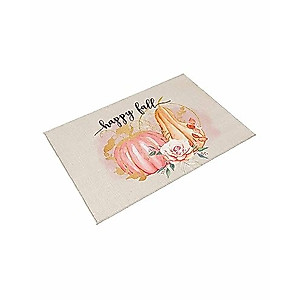 Thanksgiving Fall Outdoor Rug for Patio/Deck/Porch, Non-Slip Area Rug 6x9 Ft, Pink Orange Pumpkin Autumn Botanical Rustic Indoor Outdoor Rugs Washable Area Rugs, Reversible Camping Rug Carpet Runner