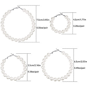 Hicarer 4 Pairs Faux Pearl Hoop Earrings for Women Large Big Drop Dangle Earrings Pearl Beaded Earrings Jewelry for Women Girlfriend Brides Gift (Silver Pearl Hoop)