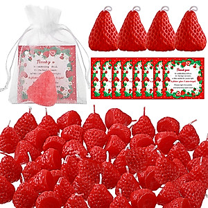 VIHOSE 50 Set Strawberry Candles Baby Shower Favors for Guests 50 Strawberry Shaped Candles with 50 Thank You Tags and 50 Return Gift Bags for Strawberry Party Decorations Supplies